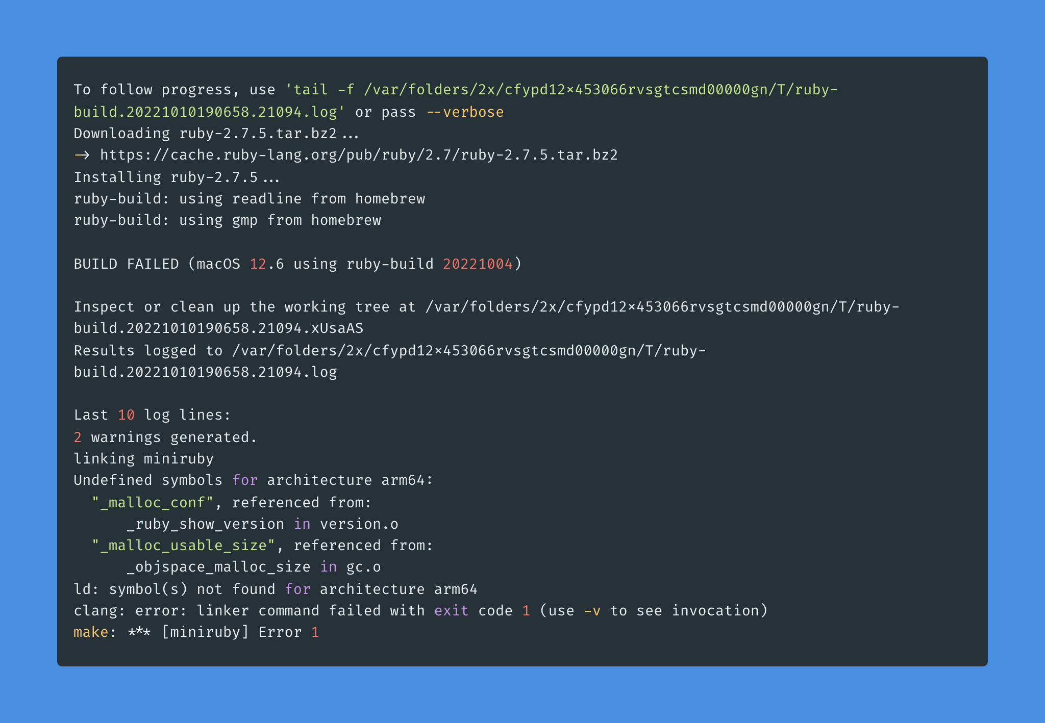 Troubleshooting ruby build